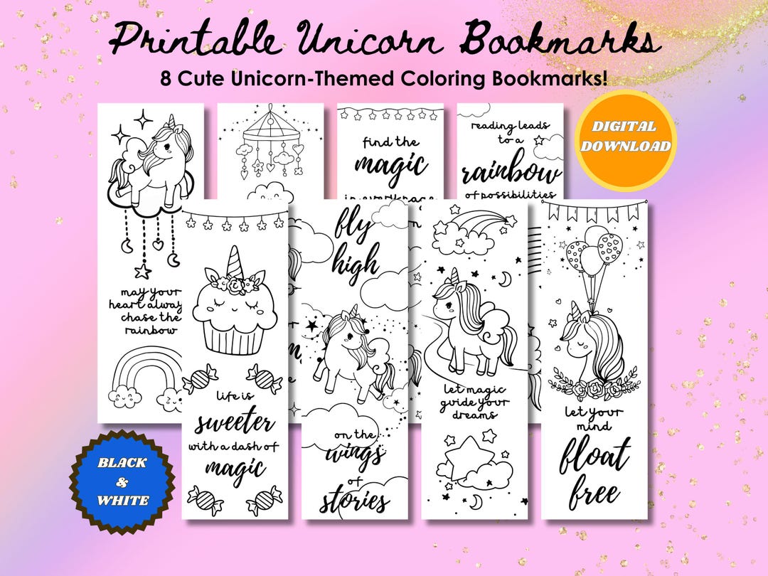 Unicorn Coloring Bookmarks: Magic & Reading Quotes (PDF Download, Set ...