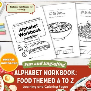 Alphabet Food Coloring Pages: Traceable Letters, Preschool Learning ...