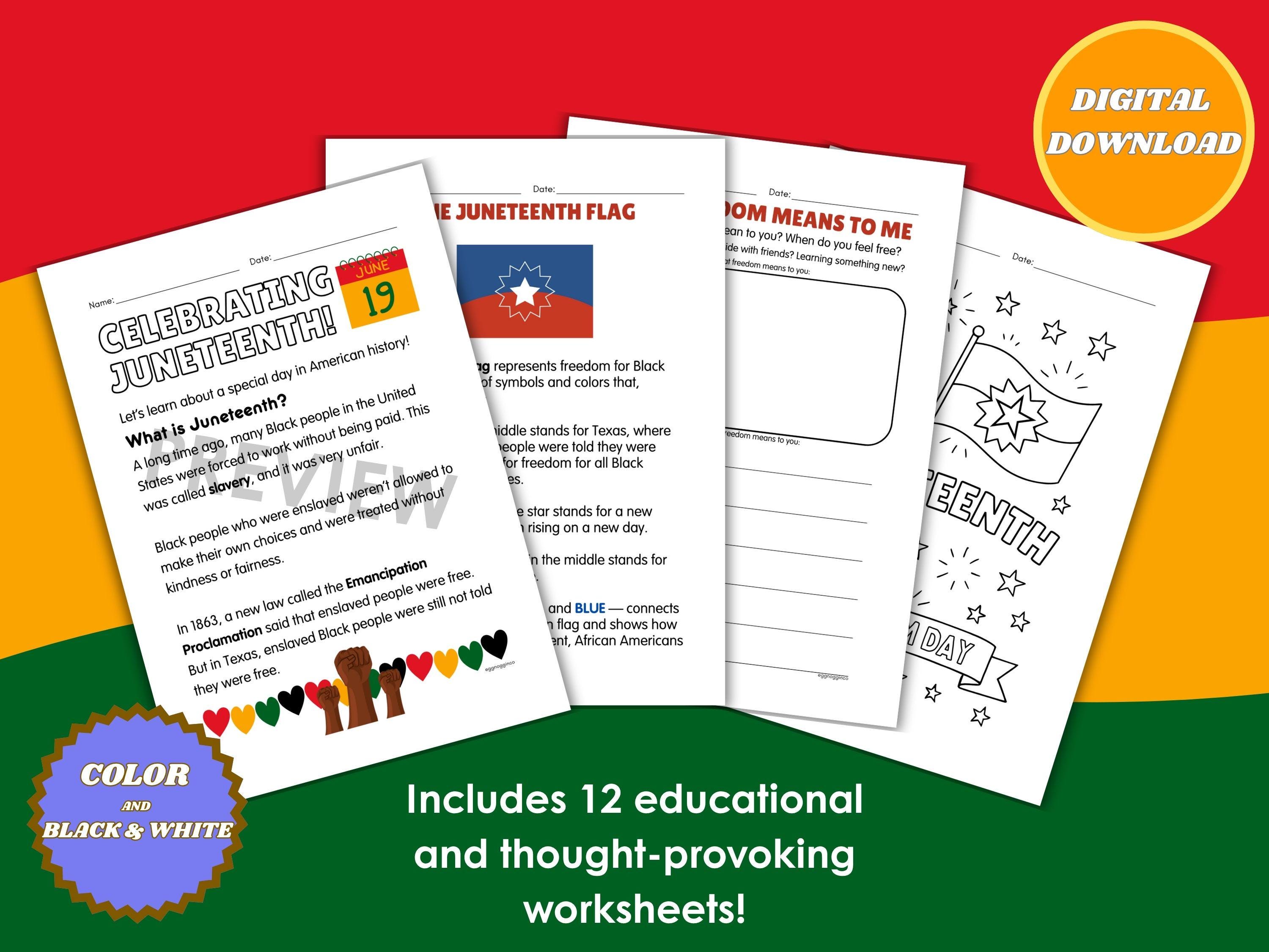 Printable Juneteenth Activity for Kids Worksheets and Coloring Sheets ...