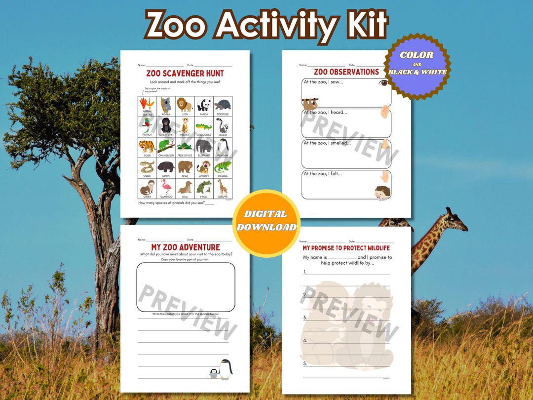 Zoo Scavenger Hunt Activity Sheets Printable Summer Activity for Kids ...