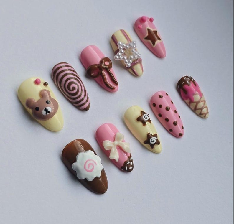 Custom Press on Nails: 3D Flakes, Long Almond Style - Etsy