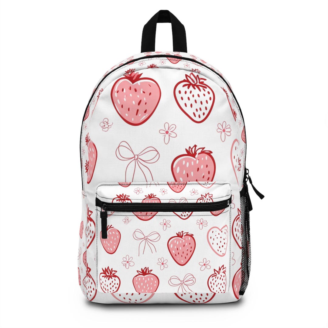 Strawberry Print Backpack, Cute School Bag, Summer Travel Backpack - Etsy