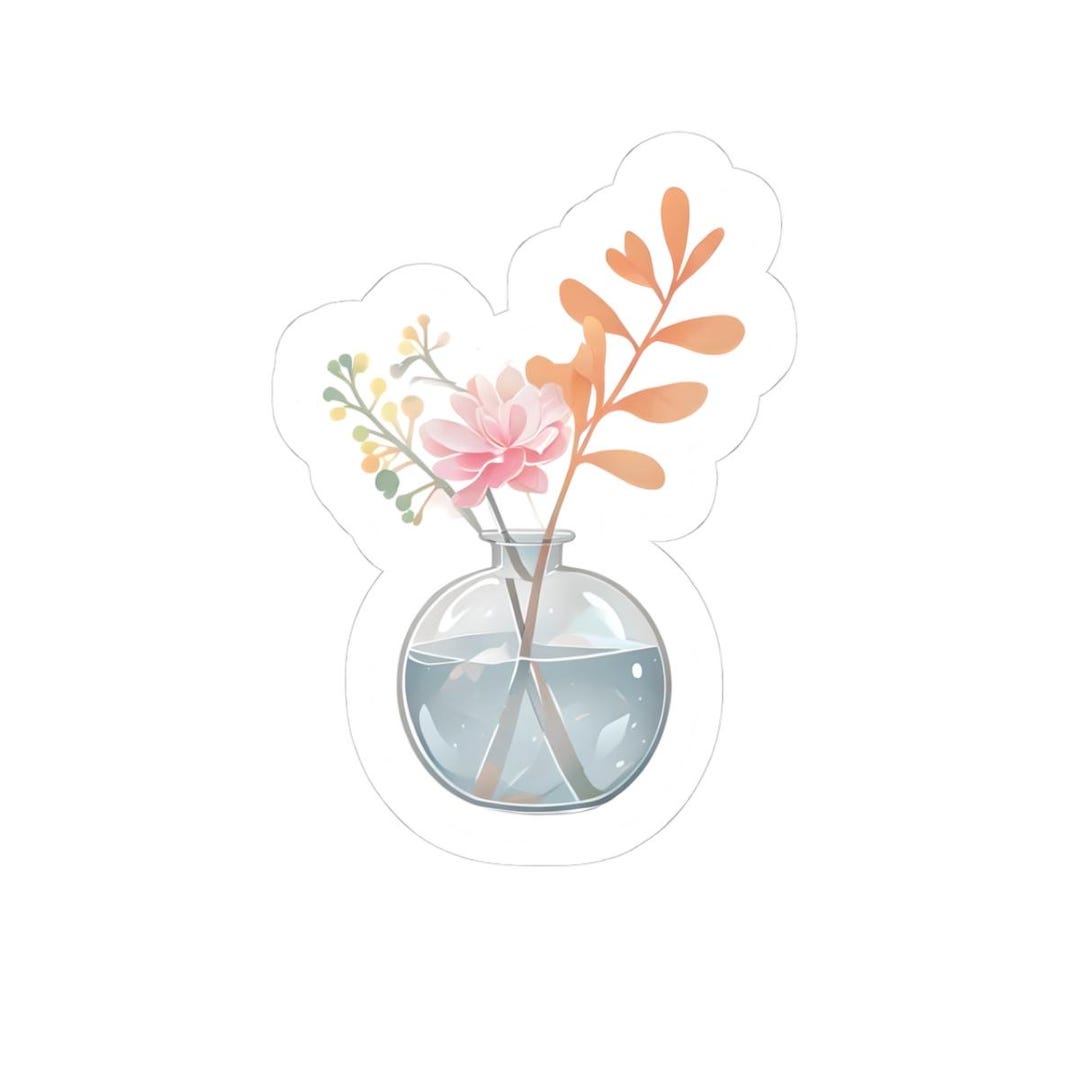 Floral Vase Stickers, Cute Spring Flowers Decal for Laptop, Phone ...