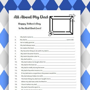 All About My Dad Printable Fathers Day Questionnaire Fathers Day Craft ...