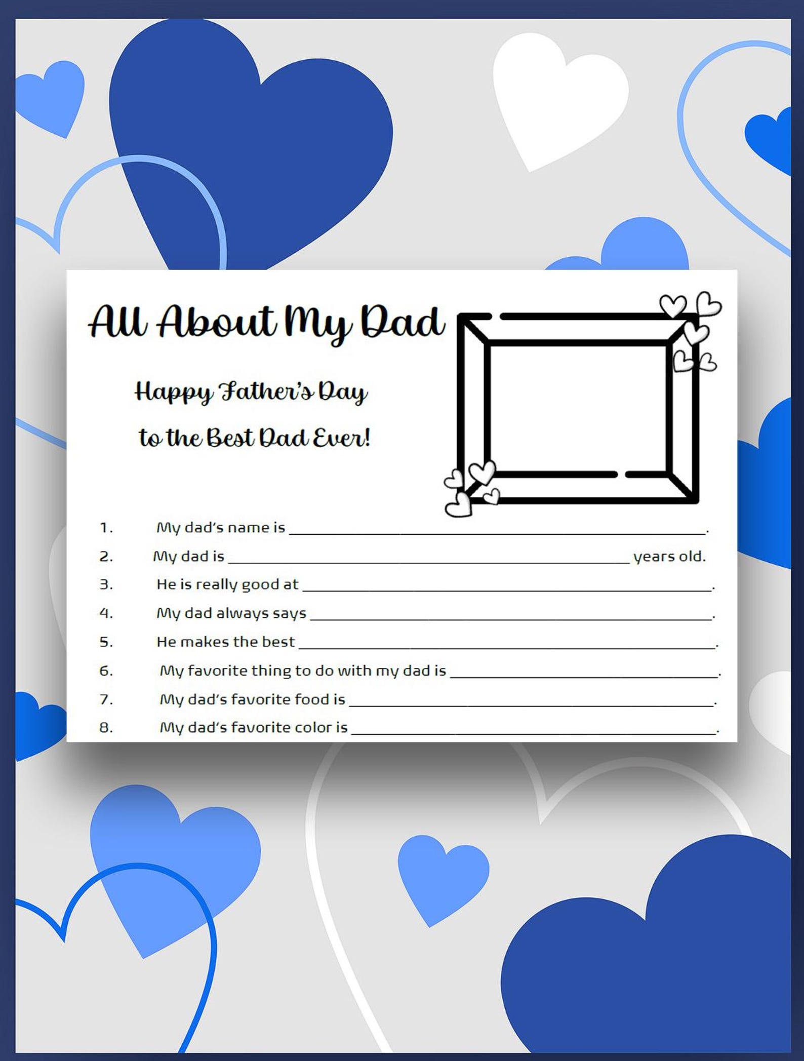 All About My Dad Printable Fathers Day Questionnaire Fathers Day Craft ...