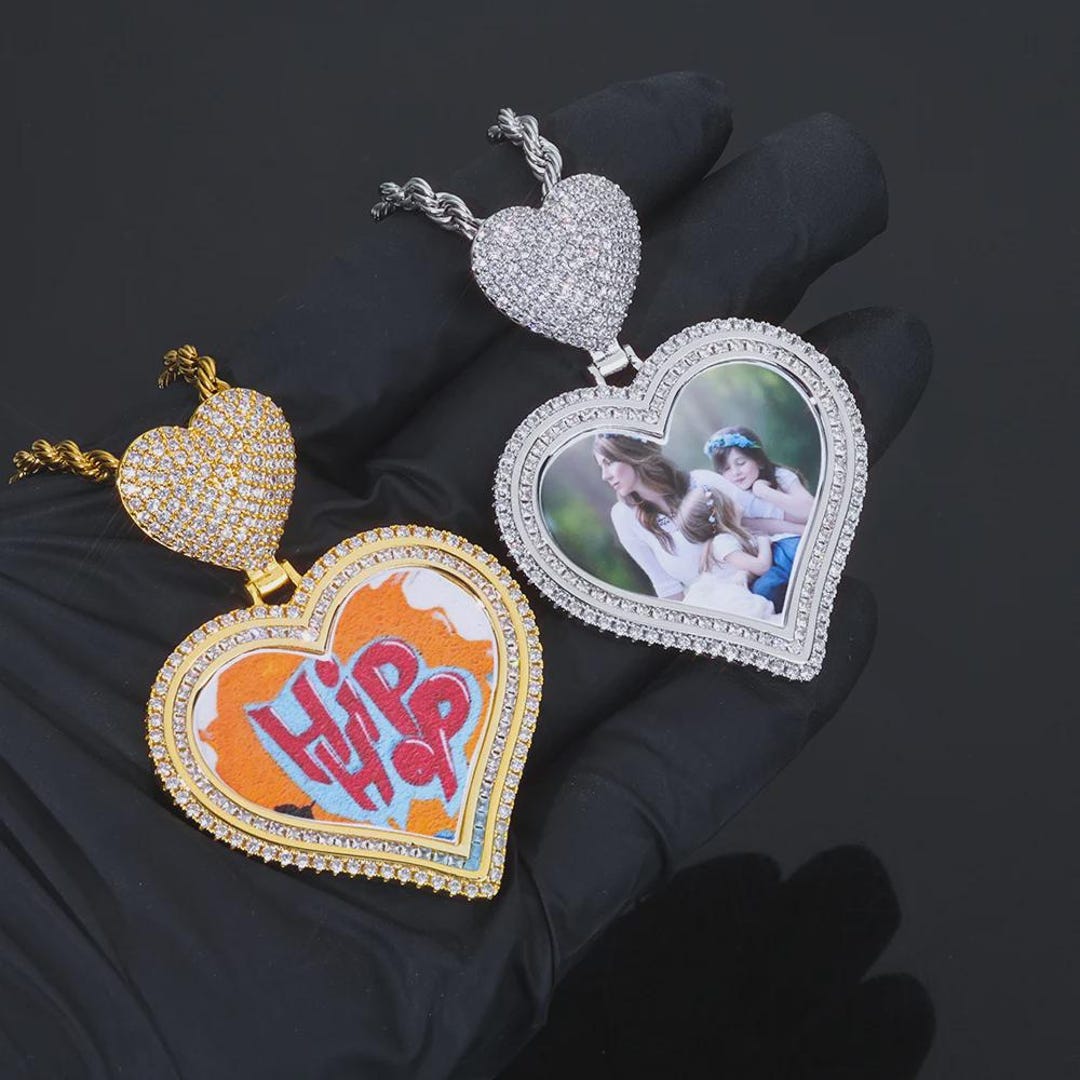Personalized Customized Iced Out Heart Photo Chain Heart Shape Hook ...