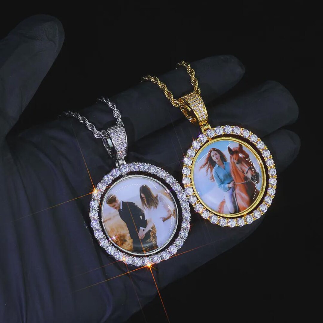 Custom Photo Necklace for Men Rotating Double-sided Medallions Spinning ...