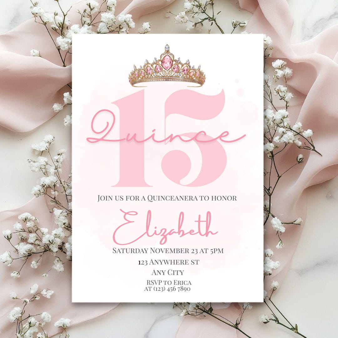 Pink Quinceañera Tiara Invitation, Fifteenth Birthday Invite - Etsy