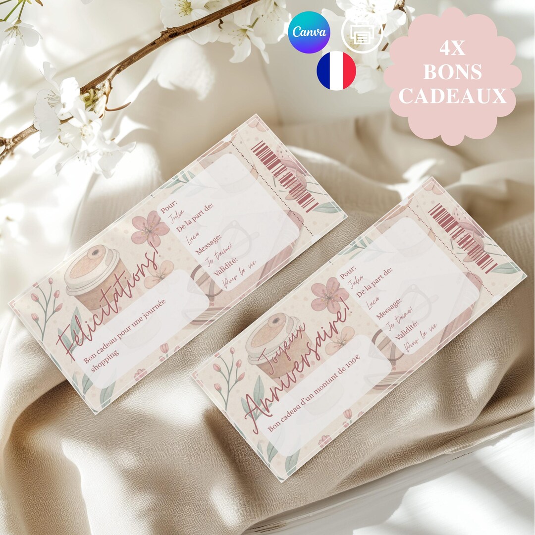 Personalized Gift Voucher Template in French, for Book Lover, Coffee ...