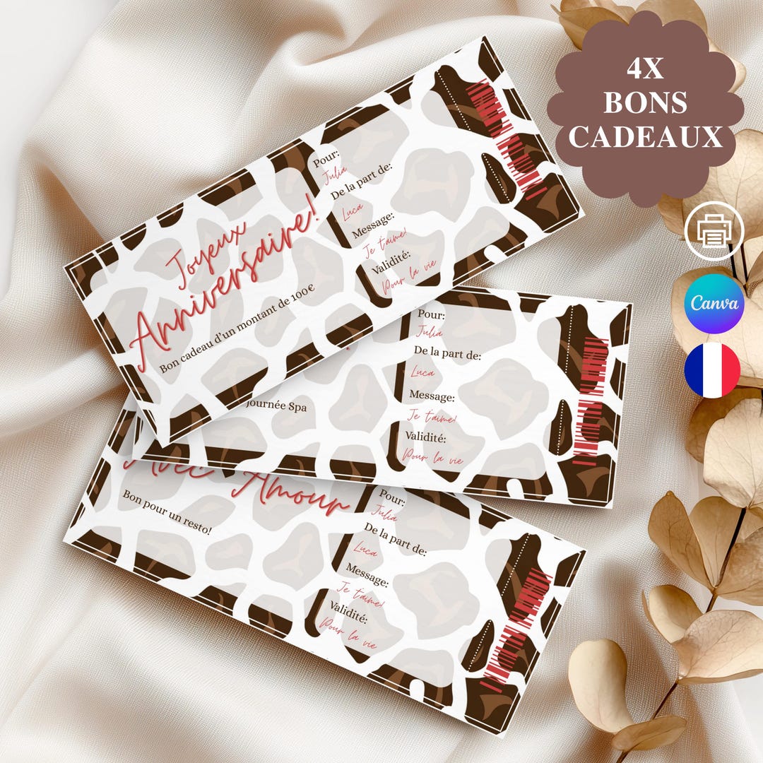 Printable Gift Voucher Template, Customizable Canva, in French, Animal ...