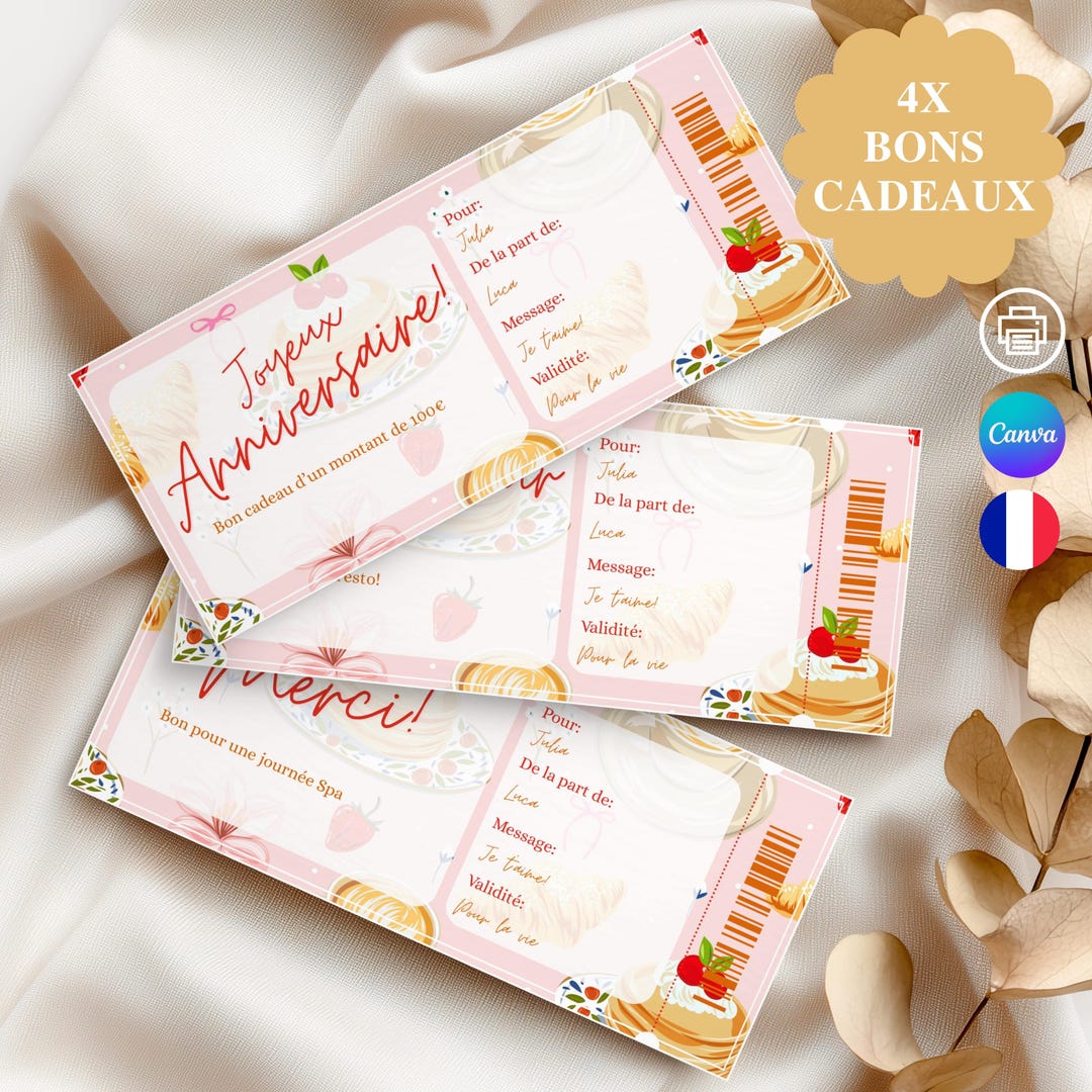 Personalized Gift Voucher Template in French, Printable Gift ...