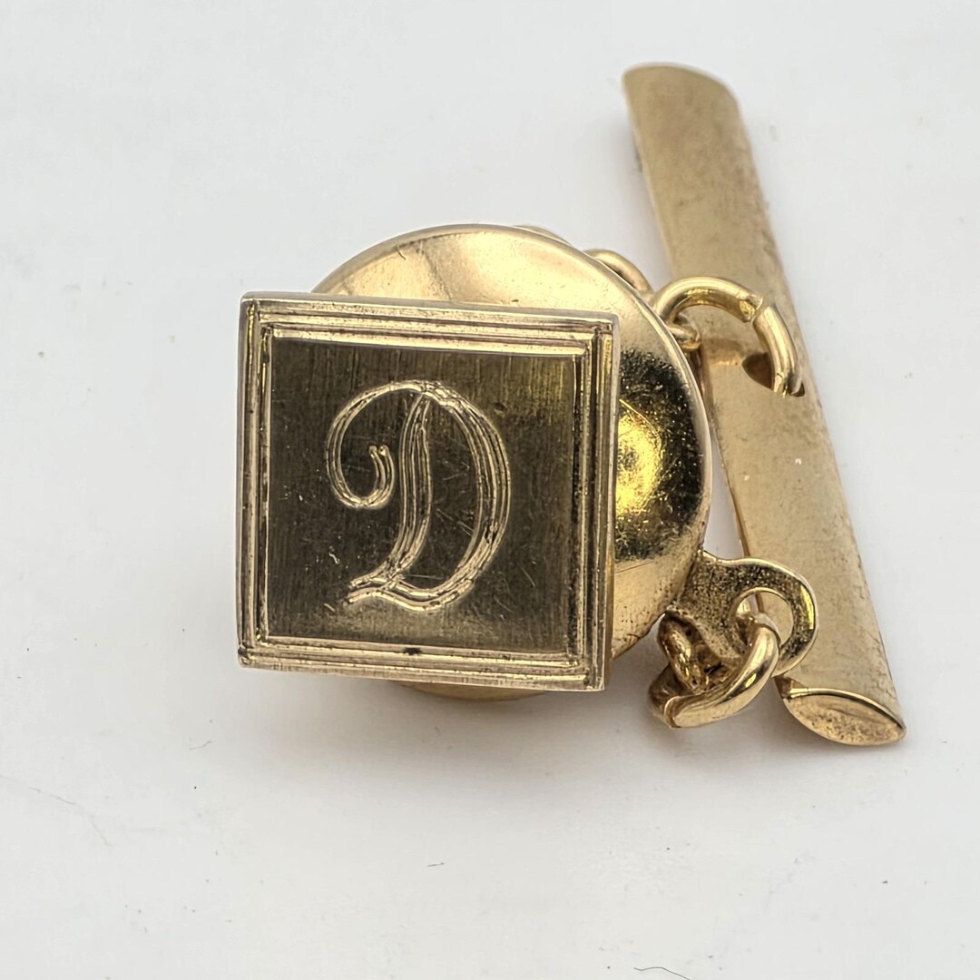 Vintage SWANK Tie Tack Old English Initial D 14k Yellow Gold Fill Lapel ...
