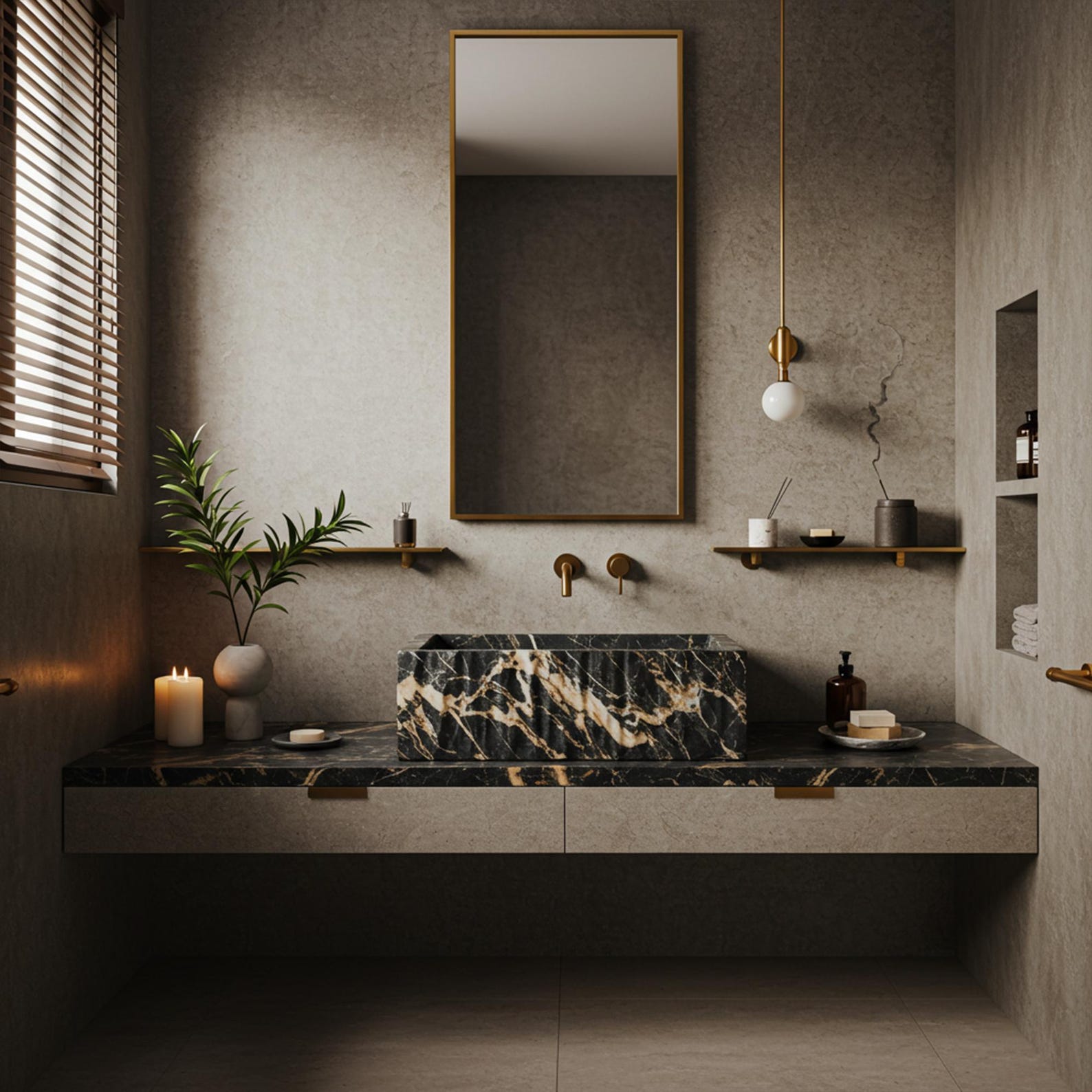 Custom Picasso Marble Sink With Floating Vanity Top – Natural Marble ...