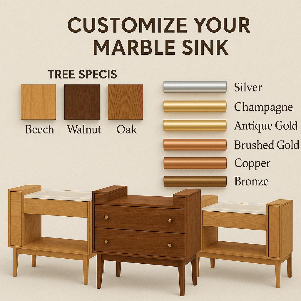 Picasso Marble Sink With Rattan Vanity – Fluted Stone Basin on Wooden ...