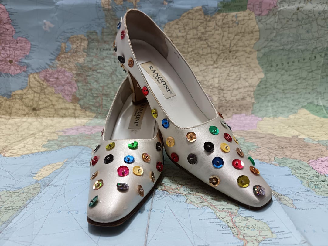 WOMEN'S Pumps in White Satin Leather With Sequins, Size 8 B, 6 Cm Heel ...