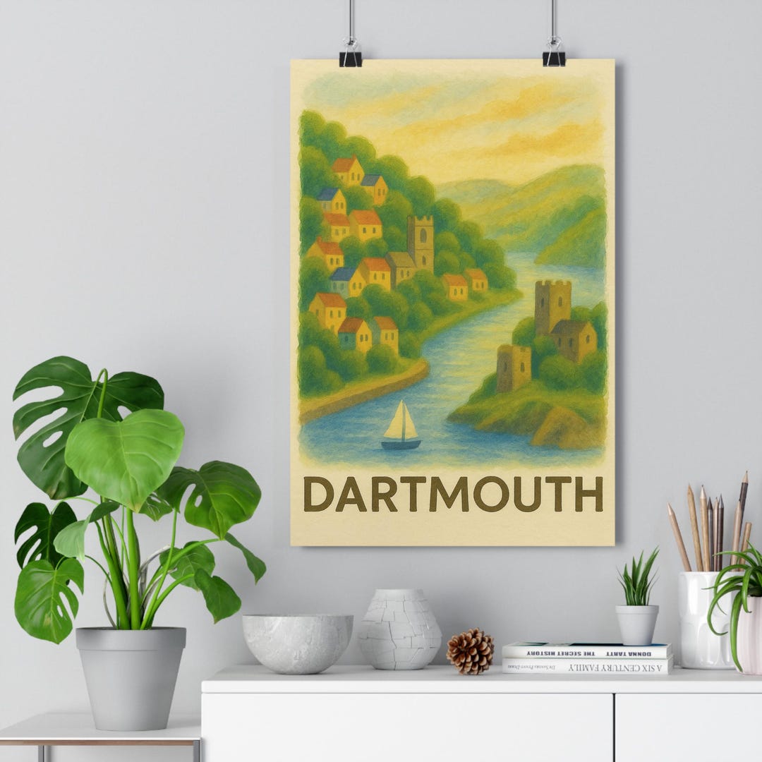 Dartmouth Watercolor Print Devon Harbour Scene, River Dart & Castle ...