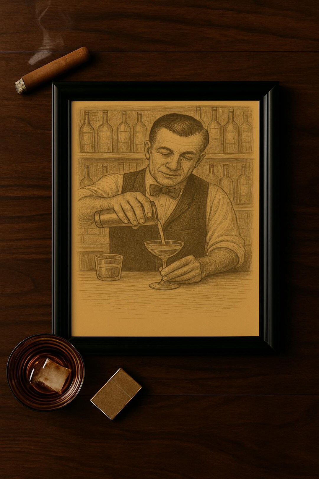 Bartender Pouring Cocktail Print | Bar Cart Decor | Home Bar Wall Art ...
