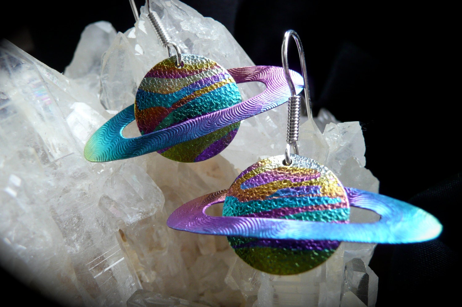 Saturn Niobium Jewelry Planet Cosmic Earrings Celestial - Etsy
