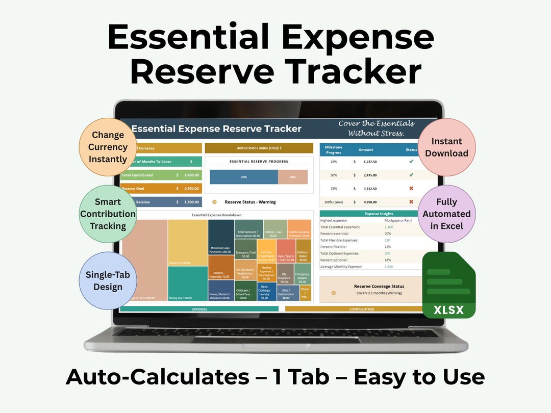 Essential Expense Reserve Tracker: Excel Budget & Savings Spreadsheet ...