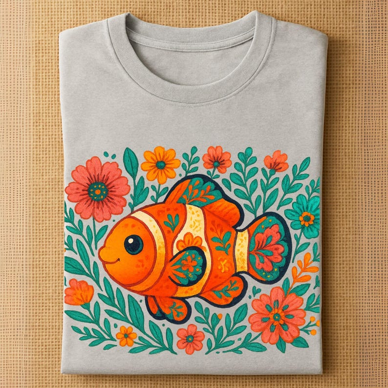 Boho Clownfish PNG: Floral Folk Art Sublimation (digital Download) - Etsy