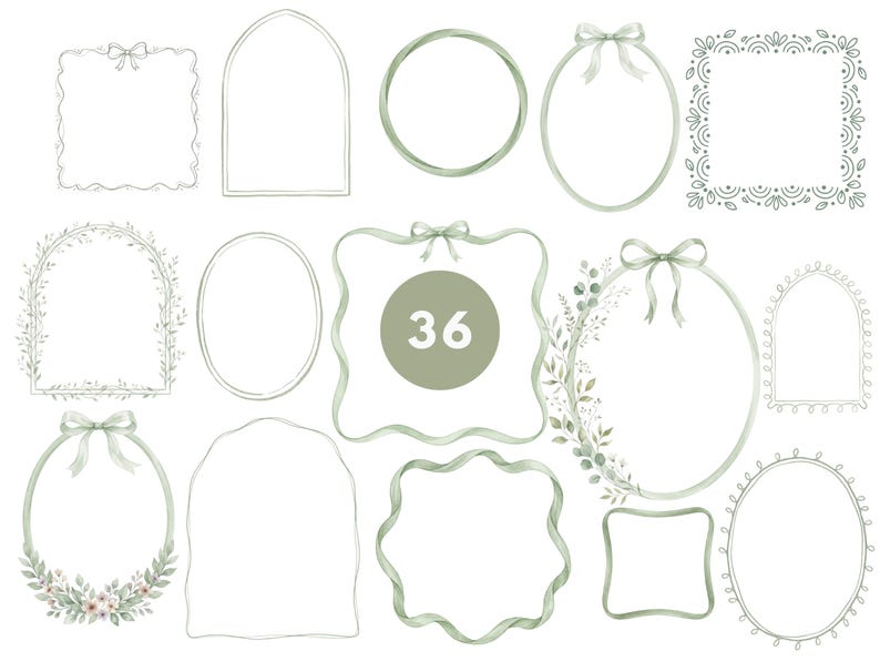 Sage Green Frame Clipart Bundle, Minimal Line Frame PNG Set, Baby ...