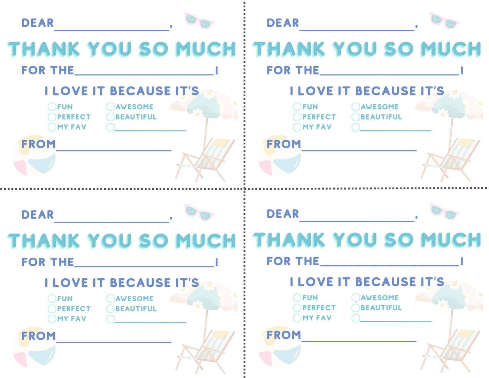Kids Beach Thank You Card: Fill-in-the-blank Printable (PDF File) - Etsy