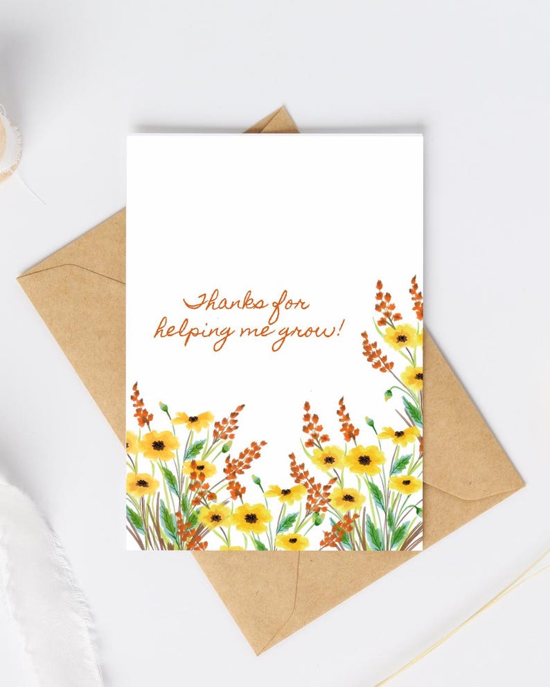 Floral Teacher Appreciation Card: Thanks for Helping Me Grow (A4 ...