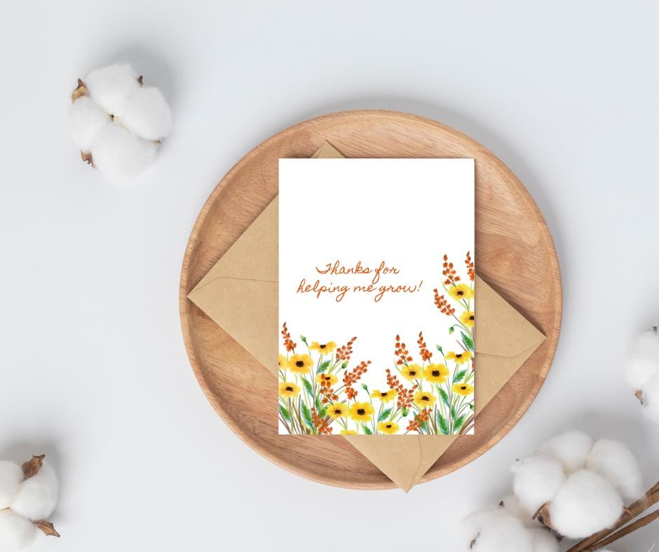 Floral Teacher Appreciation Card: Thanks for Helping Me Grow (A4 ...