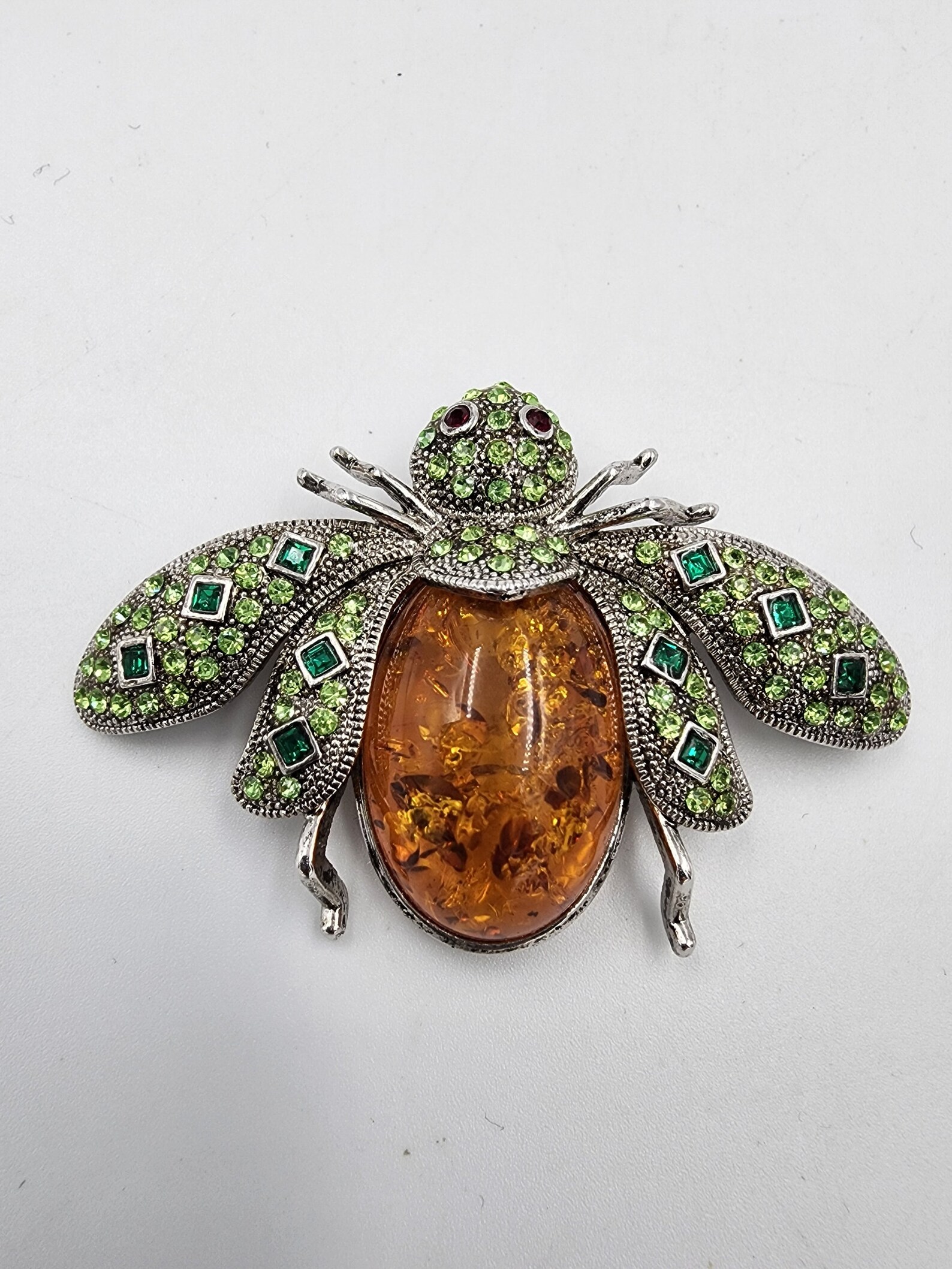 Gorgeous Large Bee Pin Brooch Green Blue Crystal Pave Silver Orange ...