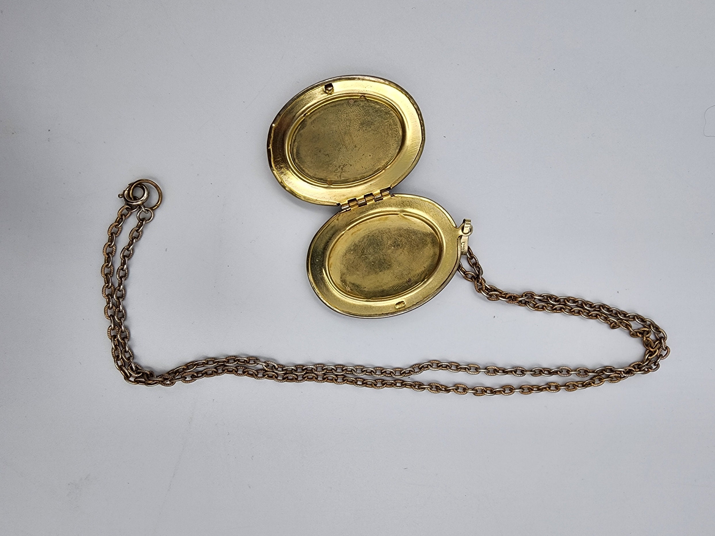 Mid Century Gold Tone Metal Locket Courting Scene Plastic Oval Pendant ...