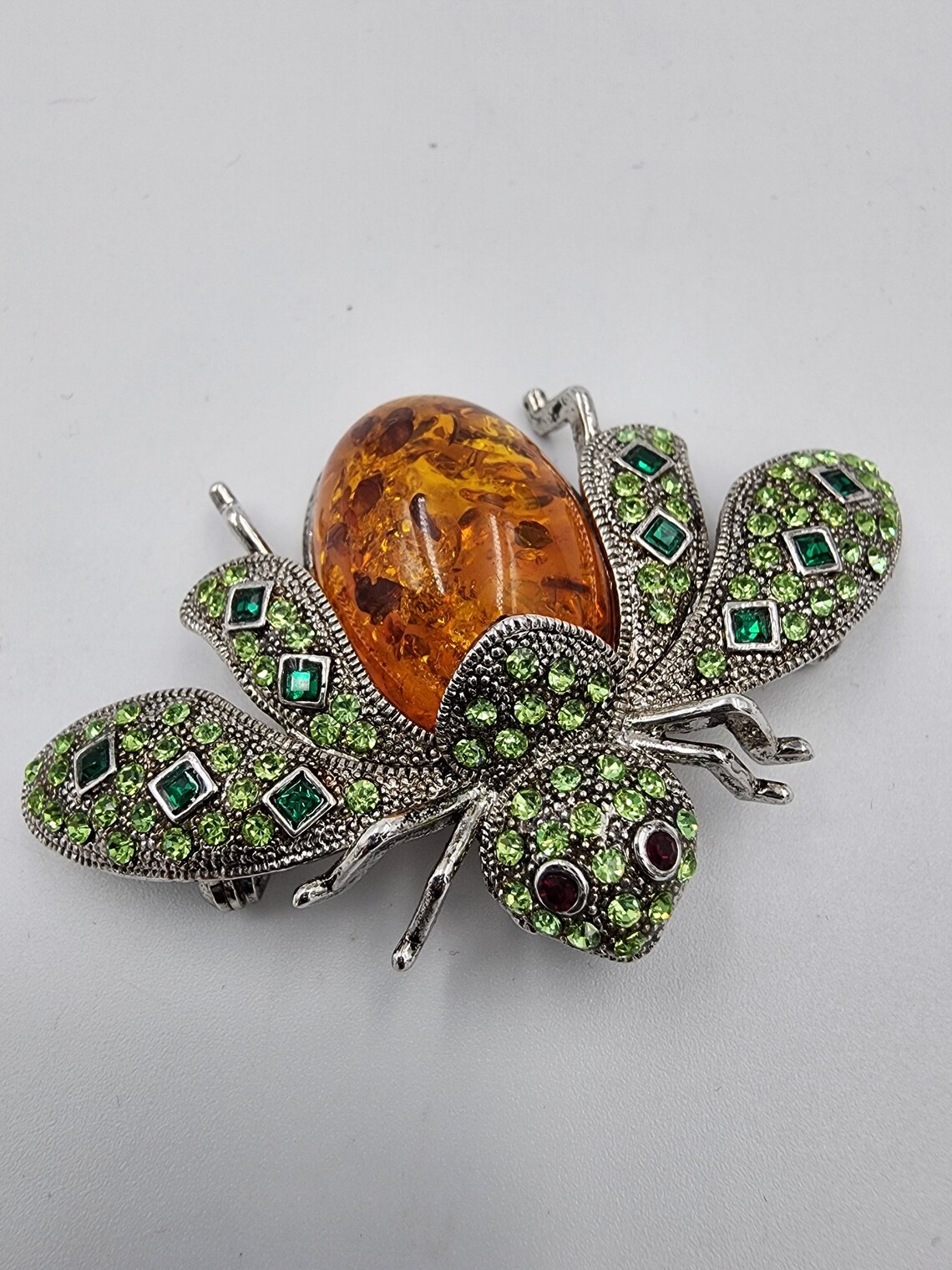 Gorgeous Large Bee Pin Brooch Green Blue Crystal Pave Silver Orange ...