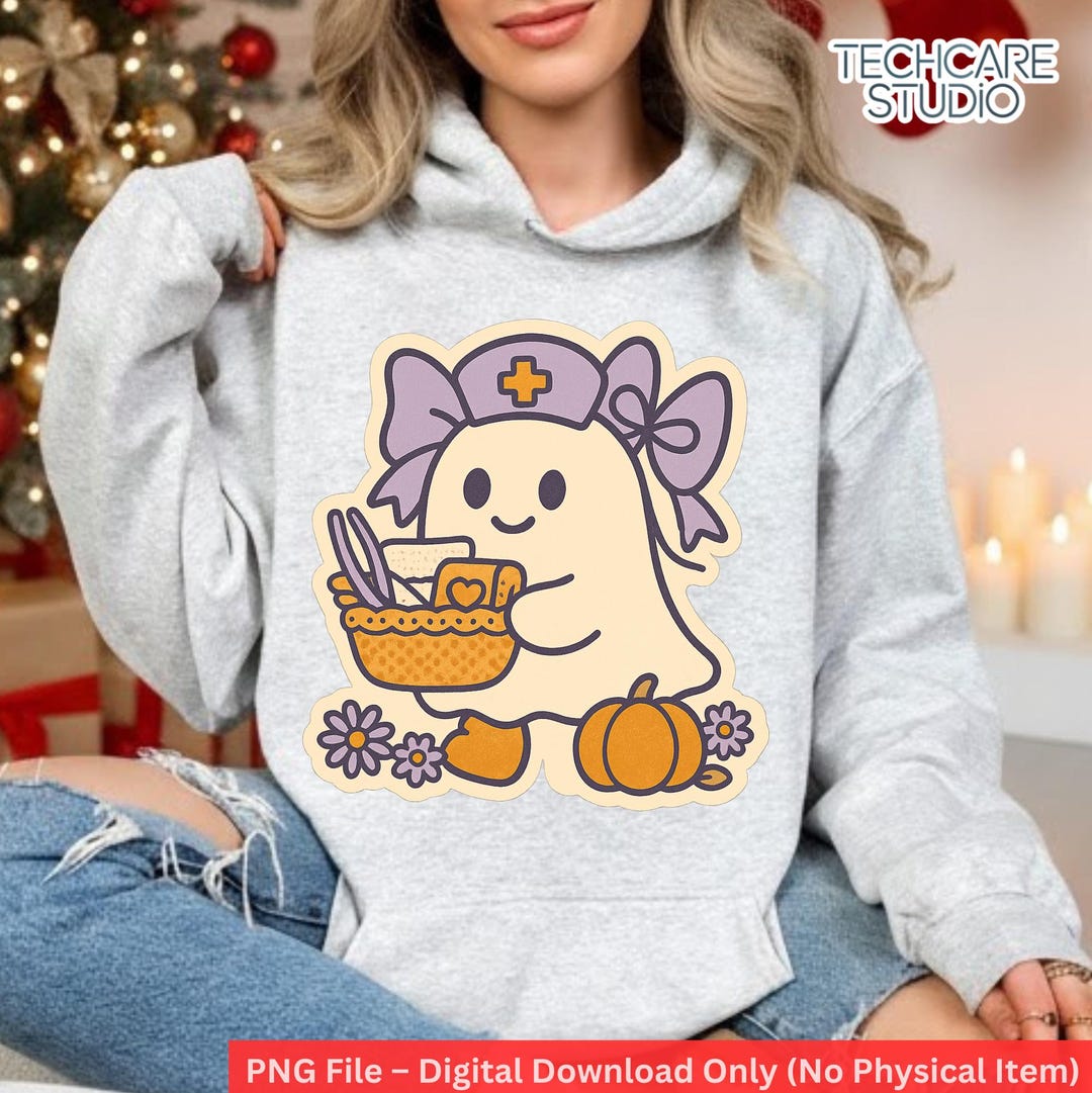 Nurse Ghost With First Aid Basket PNG | Kawaii Halloween Medical ...