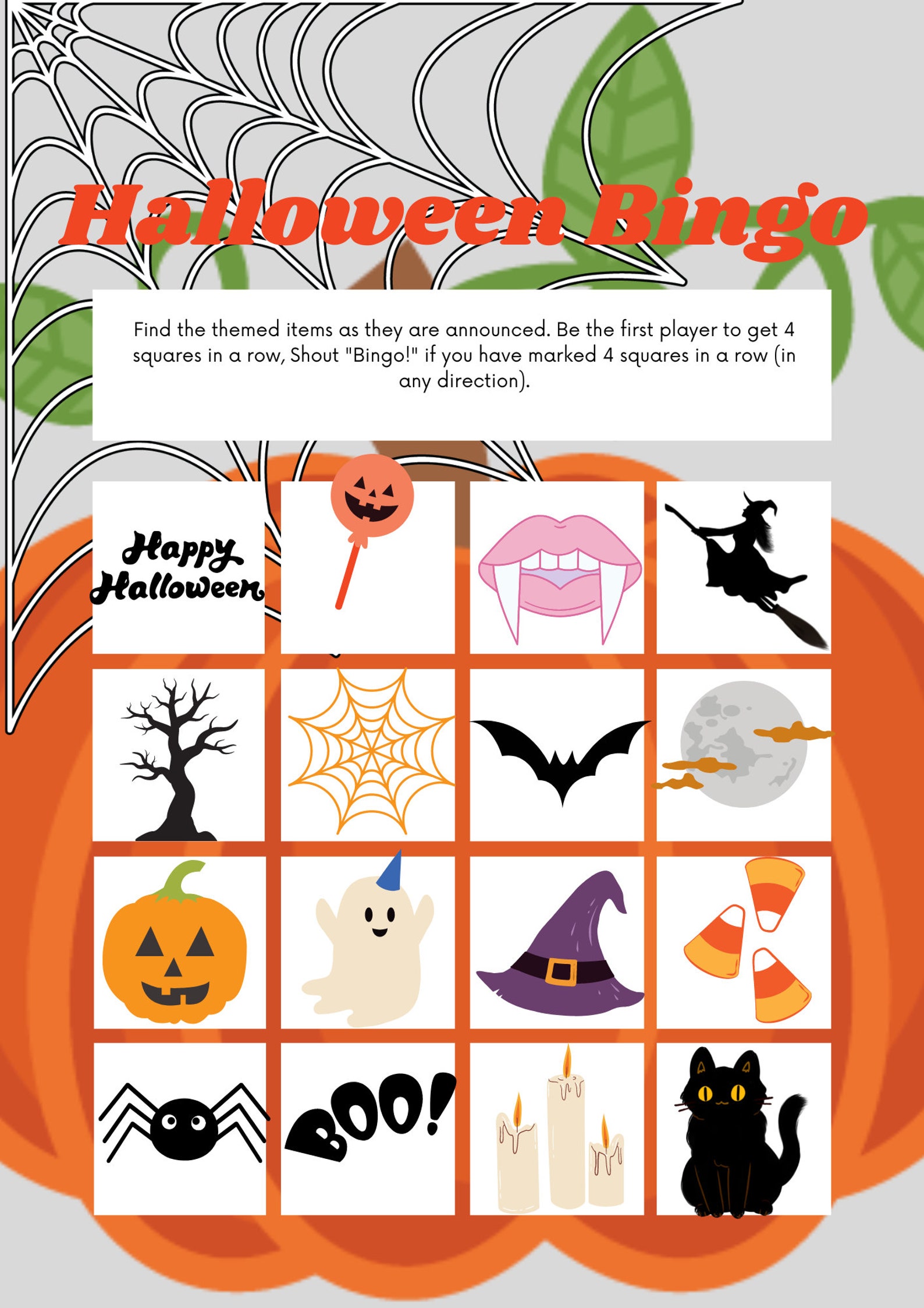 Halloween Bingo Cards-set of 4 - Etsy