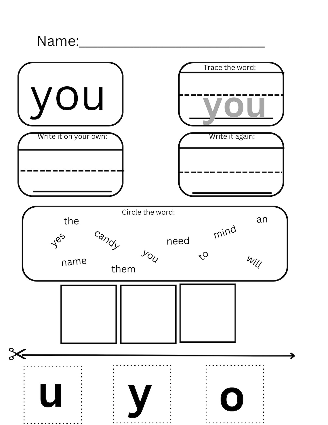 Sight Word Worksheet-you - Etsy