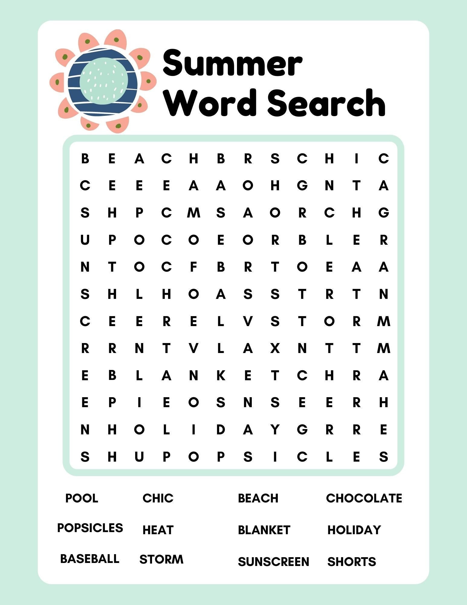 Summer Word Search - Etsy
