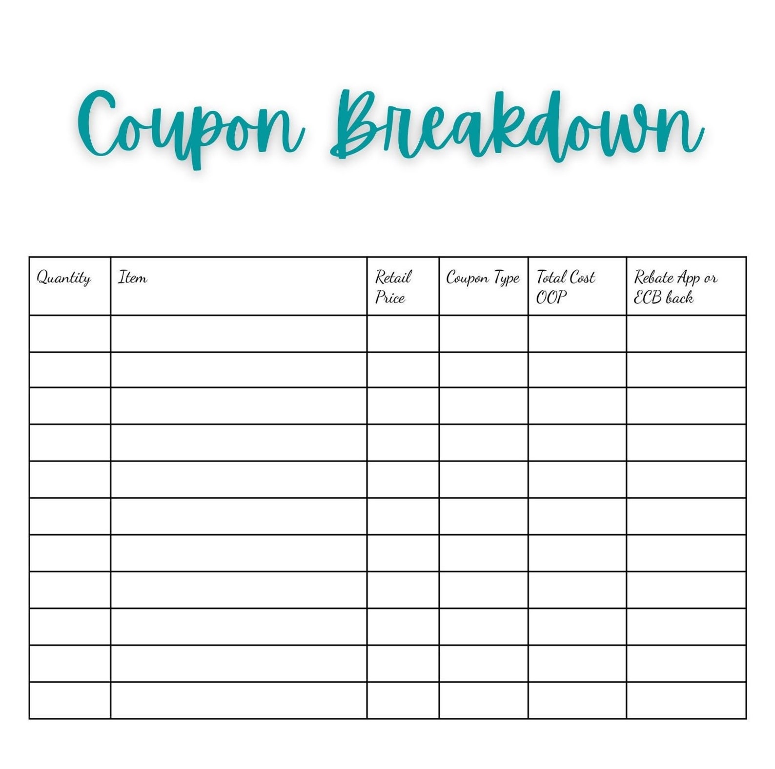 Coupon Breakdown Worksheet - Etsy