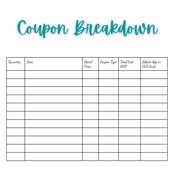 Coupon Breakdown Worksheet | Etsy