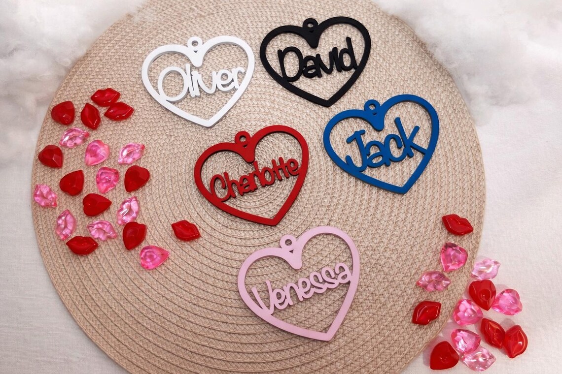 Valentine's Day Name Tags / Wooden Heart Name Tags / Wooden Gift Labels ...