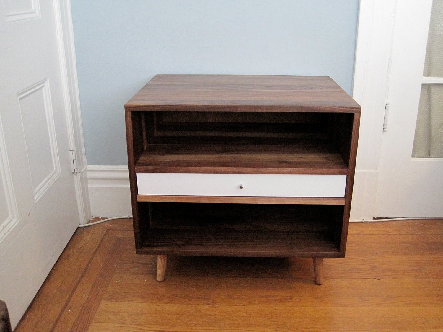 Mid Century Solid Walnut Bedside Storage Cabinet With Drawer | Etsy