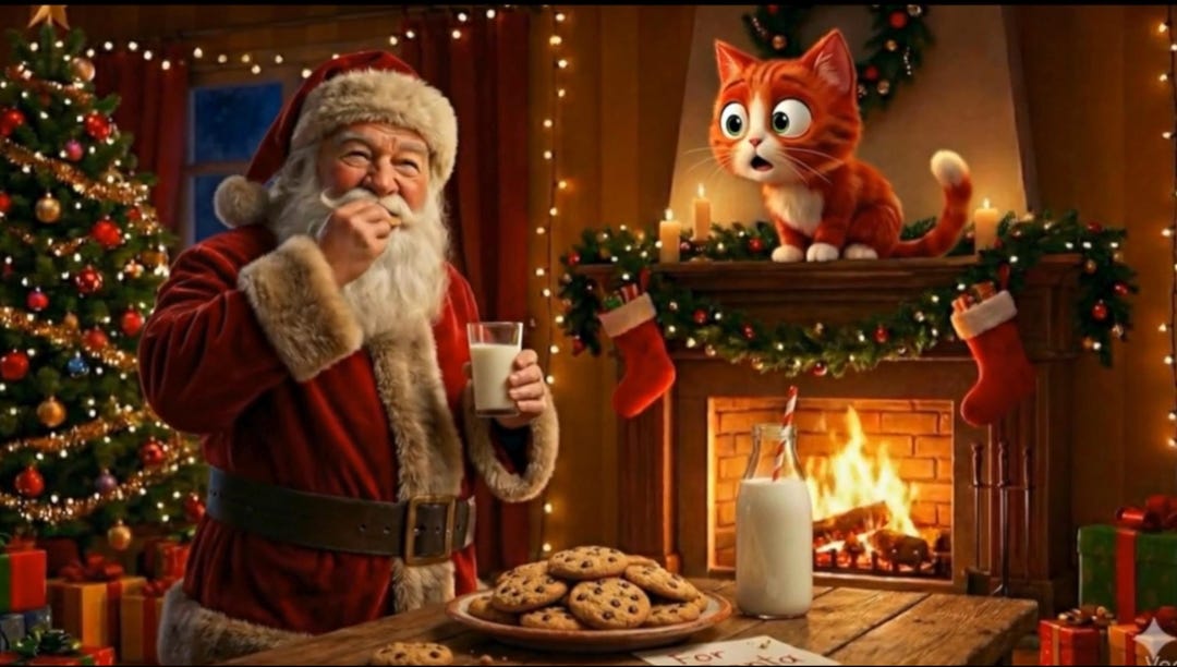 Santa and Cat the Red on Christmas Night E-card - Etsy