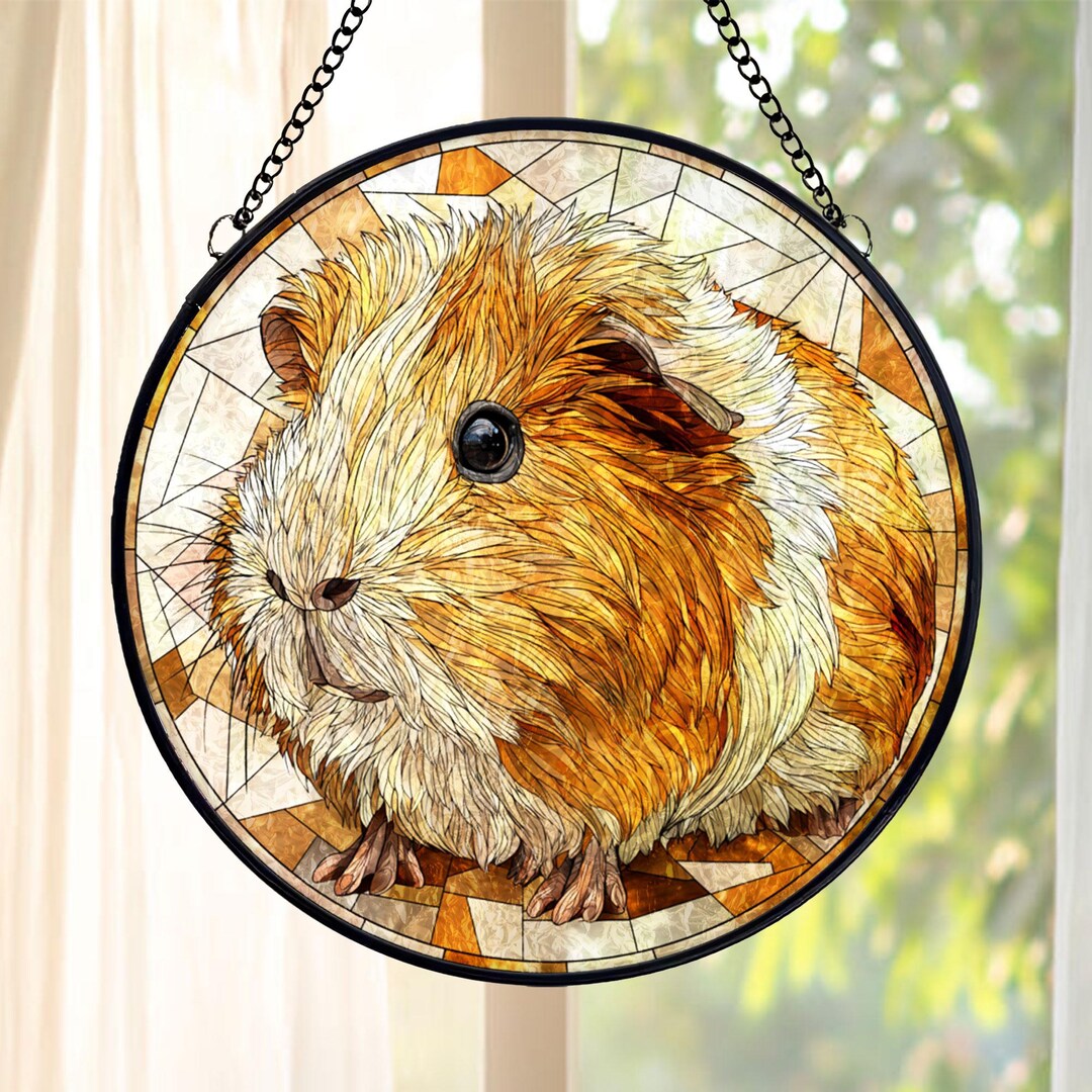 Guinea Pig Stained Glass Suncatcher, Round Window Hanging Decoration ...
