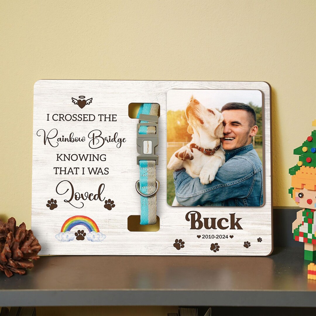 Personalized Dog Memorial Wood Frame With Collar Holder, Memorial Pet ...