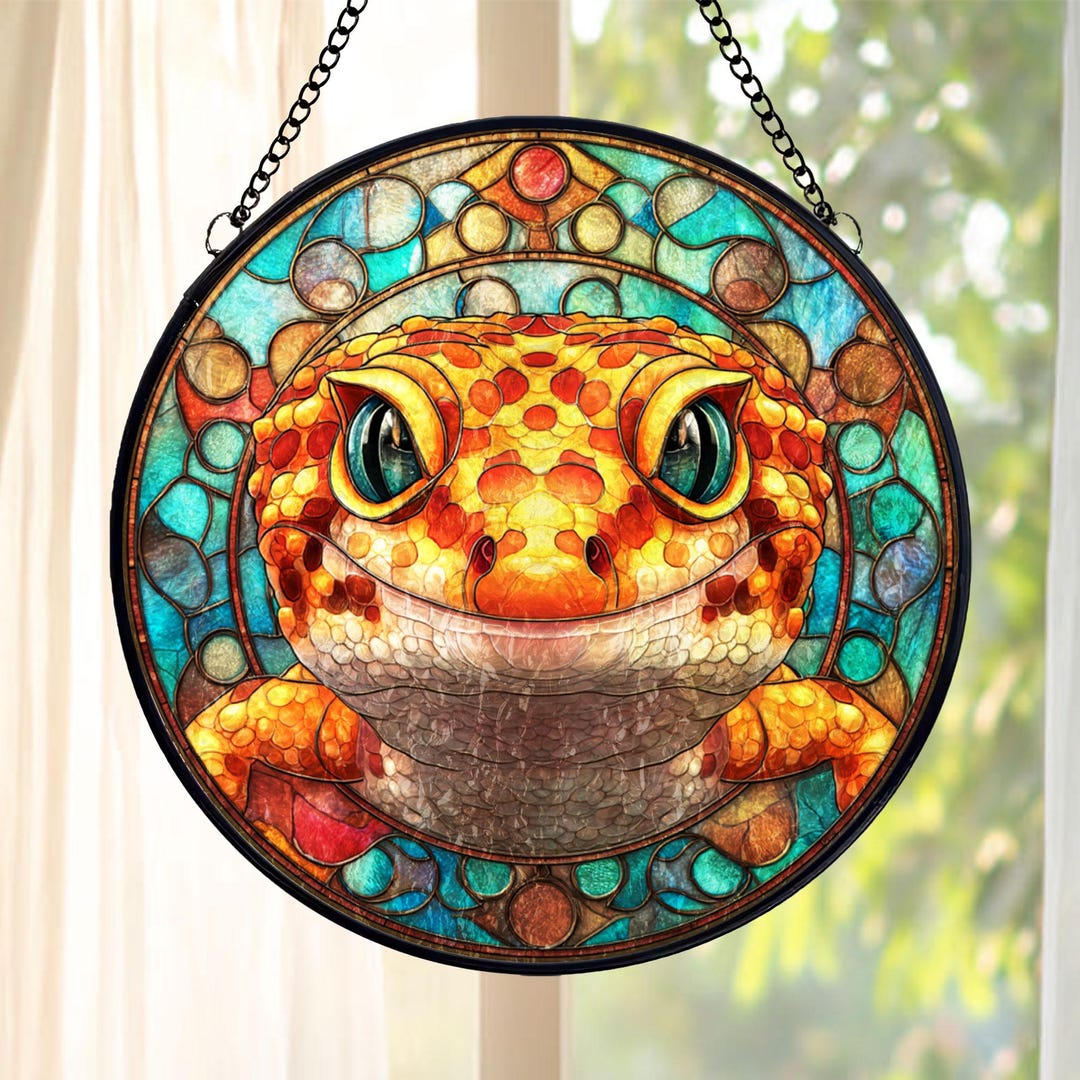 Leopard Gecko Stained Glass Suncatcher, Cute Reptile Window Hanging ...