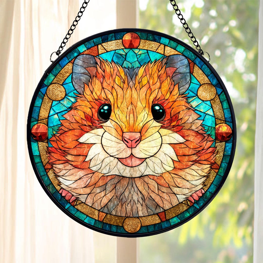 Hamster Face Stained Glass Suncatcher, Round Window Hanging Ornament ...