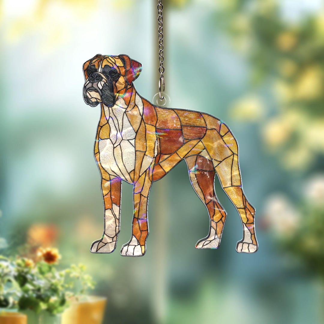 Boxer Dog Acrylic Suncatcher, Stained Glass Style Boxer Window Hanging ...