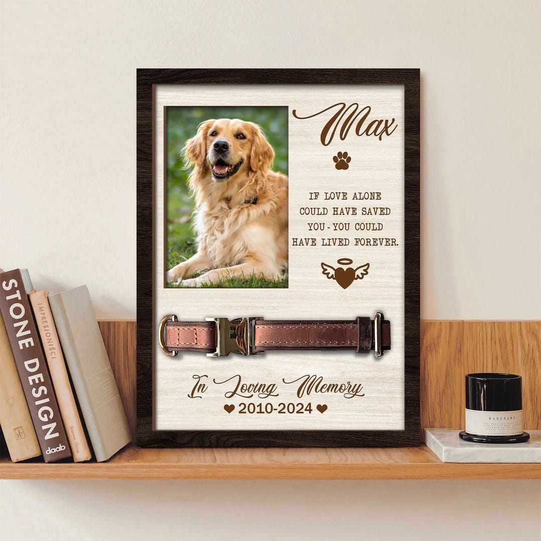 Personalized Dog Memorial Wood Frame With Collar Holder, Memorial Pet ...