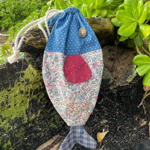 Drawstring Fish Purse | Cotton Fabric | Quilting Scraps | Recycled ...