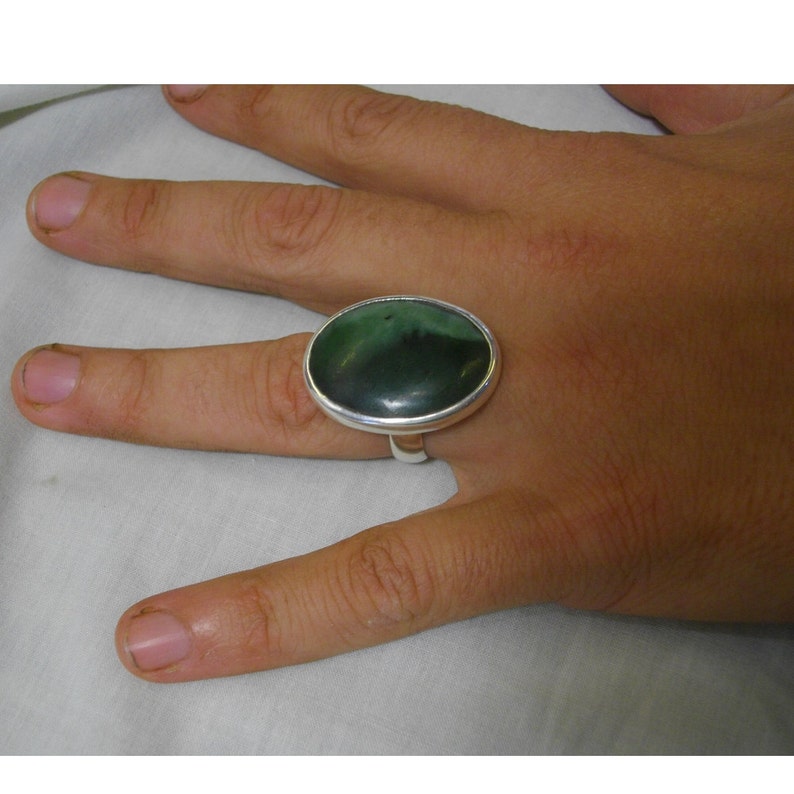 New Zealand Greenstone and Sterling Silver Ring Large | Etsy