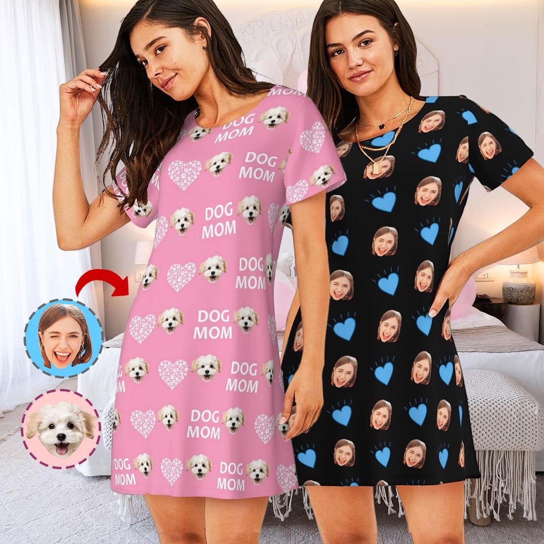 Custom Face Nightgown, Personalized Photo Pajama Dress for Women, Funny ...