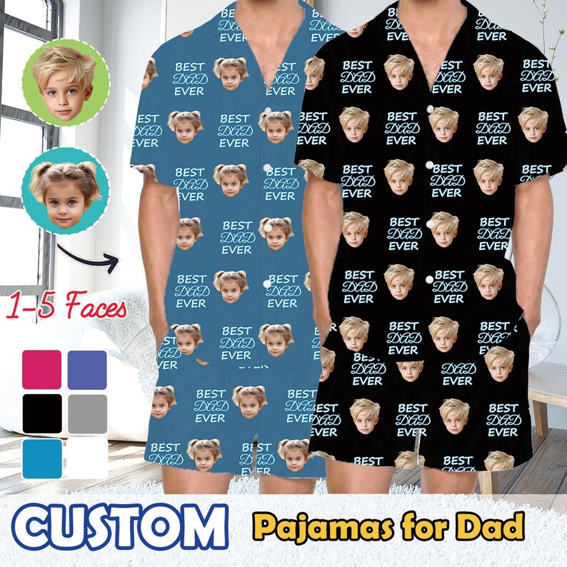 Custom Face Pajamas for Men - Personalized Best Dad Photo Short Pajama ...
